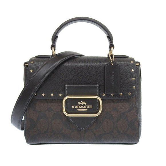 OTHERS | Bags | Coach Signature Satchel Color Block Rivet Handbag Black ...